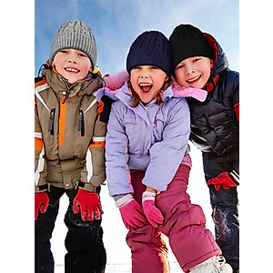 3 Pieces Kids Satin Lined Knit Beanies Winter Hat Child Warm Ski Skull Caps for Girls Boys Baby Toddlers 3-12 Years (Black, Navy Blue, Light Gray,Simple Style)