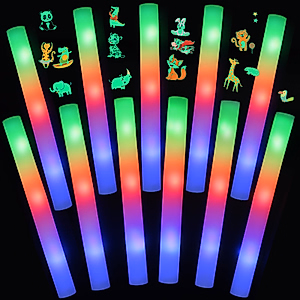 JDNRXO 28 PCS Glow Sticks Bulk, LED Light Up Foam Sticks Party Favors with 3 Flashing Modes, Glow in The Dark Party Supplies for Halloween, Wedding, Birthday, Carnival - Extra 5 Glowing Stickers