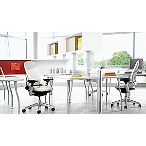 Steelcase Leap Desk Chair in Buzz2 Blue Fabric - 4-Way Highly Adjustable Arms - Platinum Frame and Base - Soft Dual Wheel Hard Floor Casters