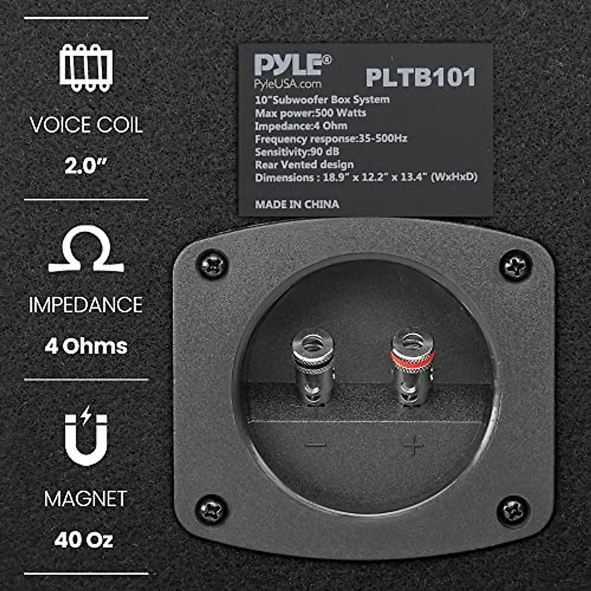 10-Inch Carpeted Subwoofer Tube Speaker - 500 Watt High Powered Car Audio Sub Bass Enclosure System with 2” Aluminum Voice Coil, 4 Ohm, Rear Vented Design - PLTB101