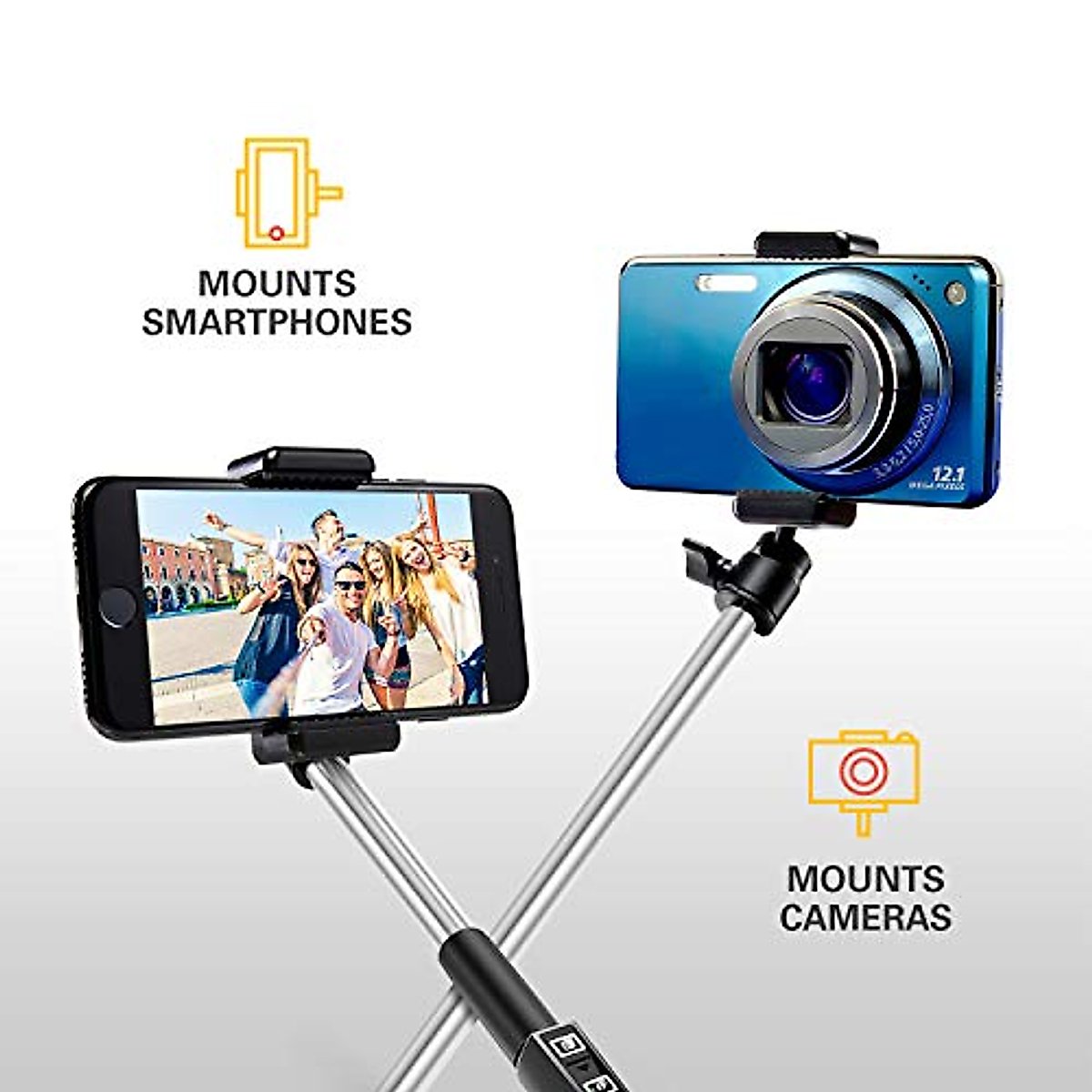 Polaroid 40 Inch Selfie Stick With Integrated Bluetooth Remote Release In Grip For IOS and Android Bluetooth Camera Devices and Digital Cameras