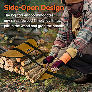 Infinicare Firewood Carrier with Handles - 2pcs Heavy Duty Canvas Firewood Bag with Handles | Durable Wood Carrier for Firewood | Suitable for Indoor Fireplace and Outdoor Camping - Brown & Black