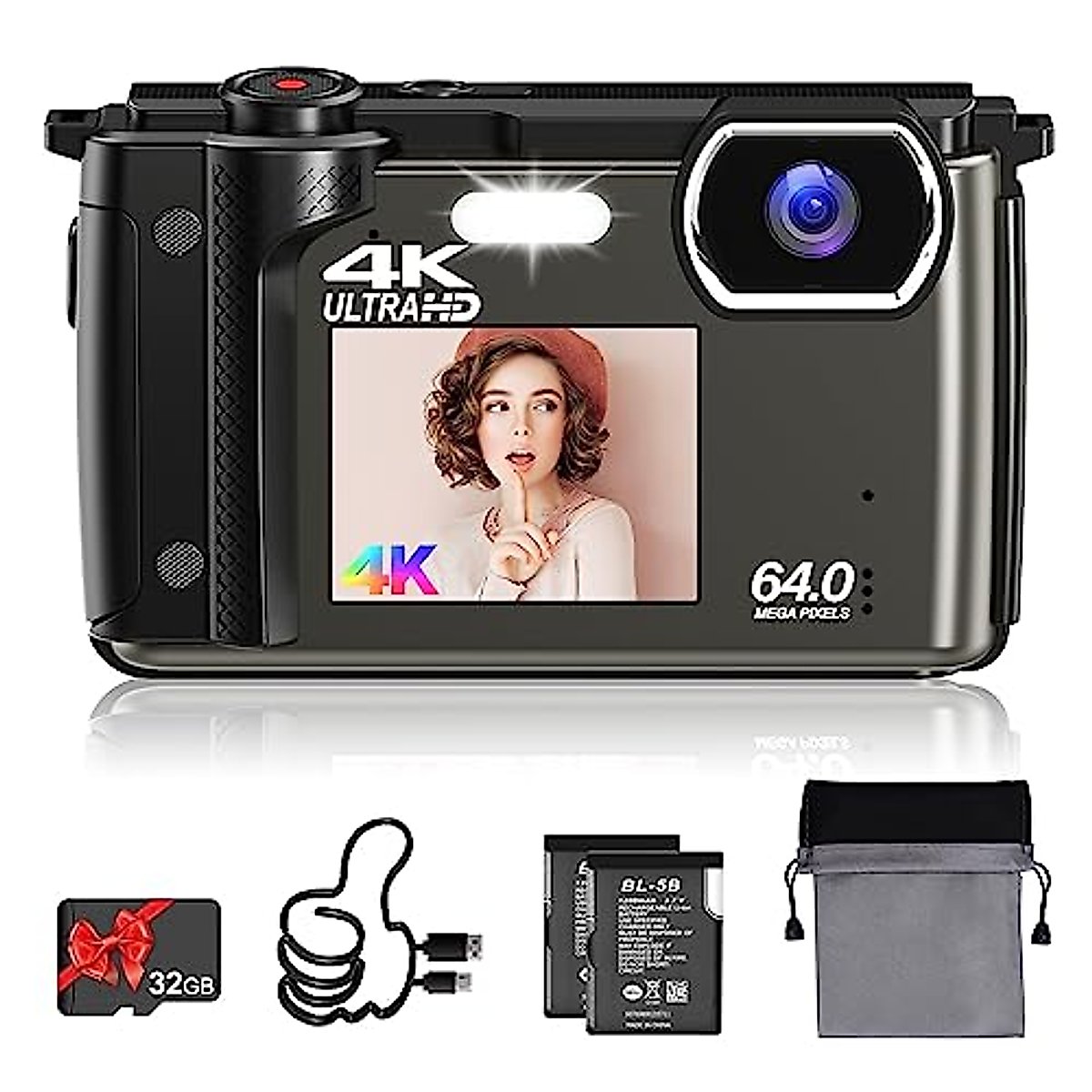 4K Digital Camera,Vmotal UHD 64MP Photo 4K/60FPS Video,Dual Screens/16x Zoom/Time-Lapse/Slow-Motion/with WiFi/Autofocus Vlogging Camera Beginner