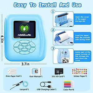 WEOLULI Kids Camera Instant Print, Birthday Gifts for 3 4 5 6 7 8 9 Year Old Girls Boys,Digital Camera for Toddler,Toys for Kids Age 4-8 with 3 Rolls Print Paper,32GB Card(Blue)