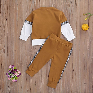 Arvbitana Unisex Toddler Baby Boy Girl Spring Fall Winter Clothes Long Sleeve T-Shirt Tops+Long Pants Two Piece Solid Outfit (D-Two Piece Khaki Brown, 3-4T)