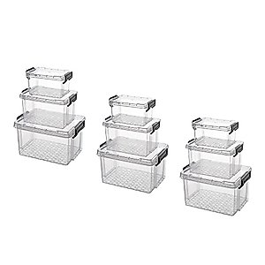 Storage Organizer Set of 1 QT, 2.5 QT and 4 QT Storage Containers with Lid, Set of 9, Clear