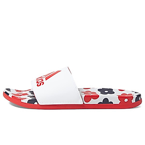 adidas Women's Adilette Comfort Slides Sandal, White/White/Better Scarlet, 7