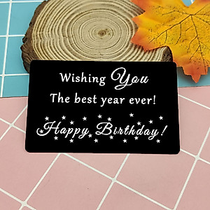 Happy Birthday Gift Card for Women Men Metal Engraved Wallet Card Insert Birthday Gifts Ideas for Friend Engraved Wallet Card Present for Mom Dad Grandpa Grandma Sister Aunt Son Brother Daughter