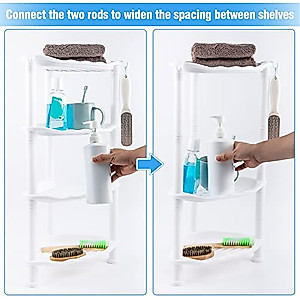 4-Tier Standing Corner Shower Caddy - 4 Shelf Plastic Bathroom Corner Stand with Drainage Holes & Hooks Plastic Shower Organizer Corner Standing Stand Up Bathtub Shower Shelf for Bathroom Living Room