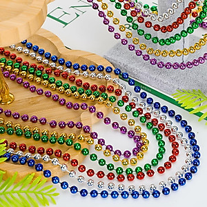 EOBOH Mardi Gras Beads, 12PCS Bead Necklace Party Favors, Metallic 6 Kinds of 33" Beaded Necklaces Costumes Stuff, Festival Parade Throw Accessory Sets for Mardi Gras Celebrations Decorations