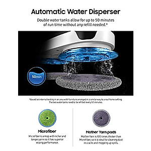 SAMSUNG Jetbot Mop, Cordless Robot Floor Cleaner, Wet Cleaning w/ Dual Spinning Pads, Smart Sensor to Clean Tile, Vinyl, Laminate, Hardwood Floors, Long Battery Life, VR20T6001MW, White