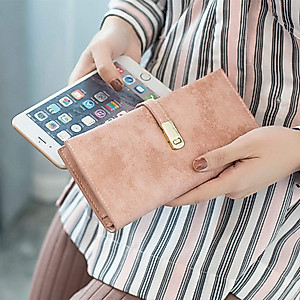 AOXONEL Womens Slim Wallet RFID Ladies Wallets Long Bifold Thin Skinny,Magnetic Closure (Pink)