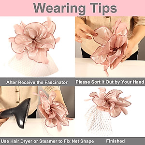 Ibeauti Fascinator Hats with Screentouch Lace Gloves Set for Women Tea Party Cocktail Wedding Derby Headwear Short Gloves (04 Pink)