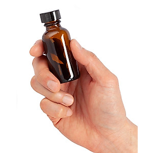 1 oz / 30 ml Amber Glass Boston Round Bottle with Airtight Phenolic Cap (6 Pack) + Funnel