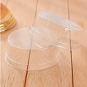 Cake Box - 50 sets Diameter 3 3/4 inch X H 1 1/4 inch Clear Plastic Mini Cake Box - Feast Cupcake Box - Muffin Box Biscuit Box Flat Top Box Bakery Cake Shop Sale Use (gold)