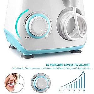 Dental Water Flosser, Oral Irrigator, 10 Adjustable Pressure Teeth Cleaner, 8 Interchangeable Jet Tips, 600 ML Capacity for Tooth Cleaning, Waterproof Leakproof Family(White) 9 Piece Set