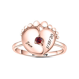 Custom Name Sterling Silver Mother Daughter Rings Mothers Day Ring With Birthstones Mom Personalized Mother's Stone 1 Birthstone for Women Cute Miscarriage Gifts Engraved