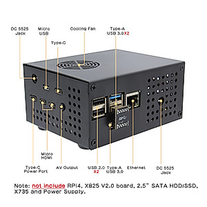 Geekworm X825-C8 (X825 V2.0) Metal Case+Power Switch+Cooling Fan Support X825 V2.0 2.5 inch SATA SSD/HDD Shield & Raspberry Pi 4 Model B & X735 Only(Not Include RPi4&X825 V2.0&X735&PSU&SSD&TF Card)