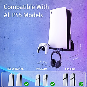 BracNova Wall Mount For PS5 Original, PS5 Slim, and PS5 Pro-Steel PS5 Wall Mount Kit With 2 Removable Controller Holder And Silicone Backrest-Mounts PlayStation 5 on a Wall by Your TV