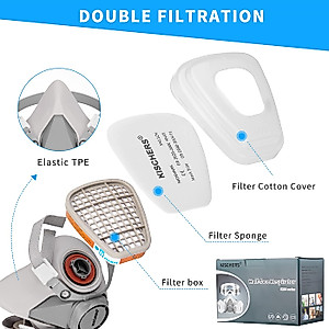 KISCHERS Reusable Half Facepiece and Anti-Fog Safety Goggle Set Against Dust/Organic Vapors/Smells/Fumes/Sawdust/Asbestos Suitable for Painting,Staining,Car Spraying,Sanding &Cutting