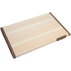 Yoshihiro Hinoki Cypress Japanese Natural Wooden Professional Grade Cutting Board with Anti Twisting Walnut Rim (X-Large)