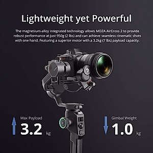 MOZA AirCross 2 Gimbal,3-Axis Professional Stabilizer for DSLR Camera Mirrorless Camera with Larger Lens,Easy Setup Intelligent Mimic Motion-Control,Max Payload 7.05Lb 12H Running Time
