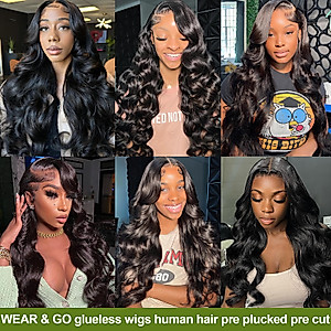Hotshot Wear and Go Glueless Wigs Human Hair Pre Plucked Pre Cut 5X5 HD Lace Closure Wigs Human Hair 180% Density Body Wave Lace Front Wigs Human Hair Pre Plucked Wigs for Women Glueless（22inch）