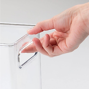 mDesign Plastic Tall Food Storage Organization Container Bin with Handles for Kitchen, Pantry, Cabinet, Fridge/Freezer, Countertop - Organizer for Snacks/Appliances, Ligne Collection, Clear