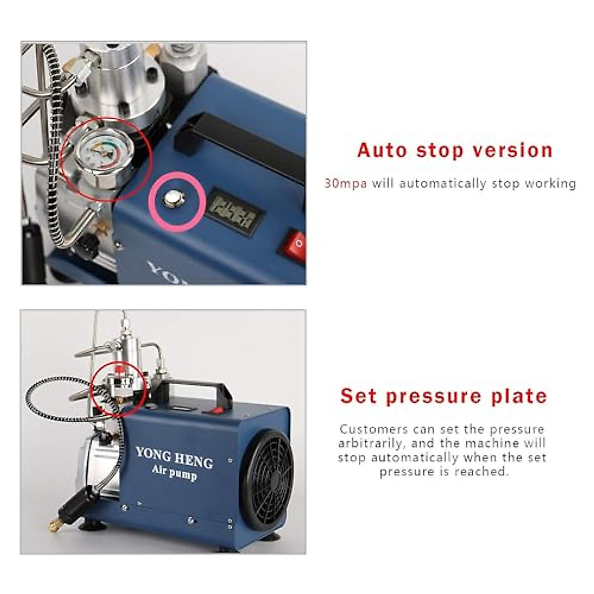 YONG HENG High Pressure Air Compressor Pump,Adjustable Control with Auto-Stop 110V 30Mpa Electric Air Pump Air Rifle PCP 4500PSI Paintball Fill Station for Fire Fighting and Diving