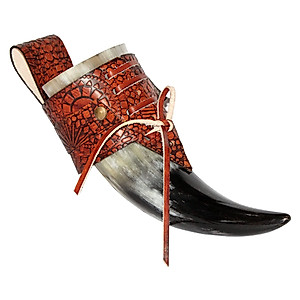 Viking Drinking short Horn with Leather Holster Authentic & Food Safe Cup – No Leaks – Norse Drinking Beer Mug with 8-10oz Capacity Best Choice of Vikings & Game of Thrones and Viking Theme & Fans