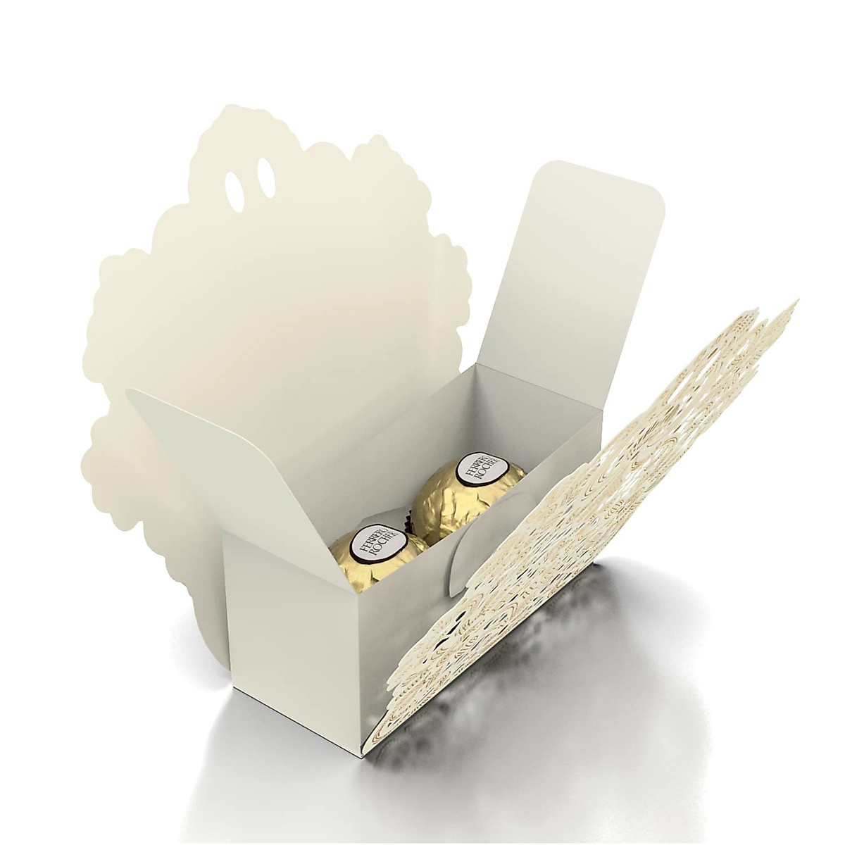 Maykah 50 Packs Candy Boxes for Wedding Favor, Flower Gift Box Candy Box with Ribbons for Bridal Shower Wedding Party Anniversary Favors, Off White