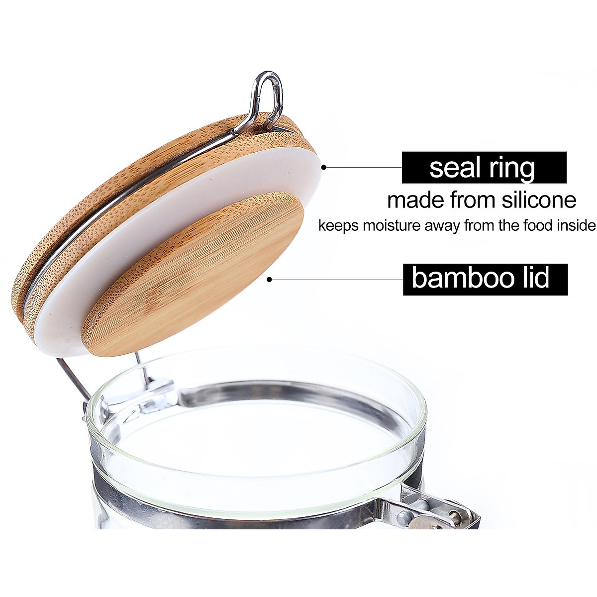 KKC HOME ACCENTS Clear Borosilicate Glass Food Storage Canister with Airtight Hinged Lids,Sealed Glass Container for Nuts,Flour,Sugar,Coffee Beans,Corn Flakes,50 Fluid Ounces