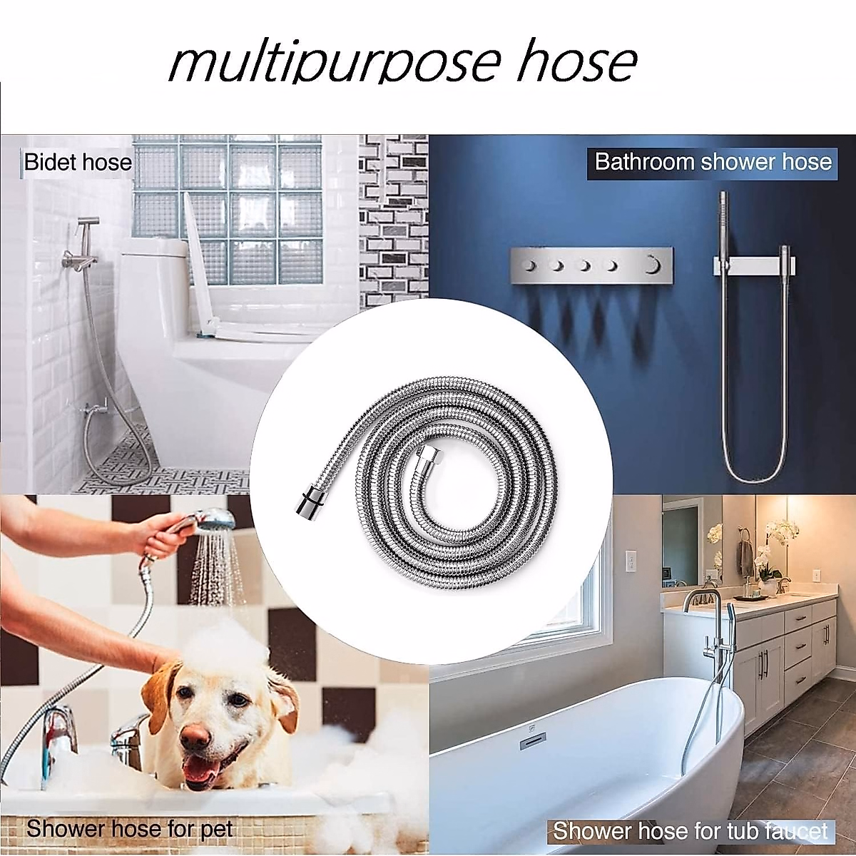 59 Inches Shower Hose,Bidet hose 304 Stainless Steel Handheld Shower Head Hose,The thread interface size is G1/2 (20mm)(Chrome)