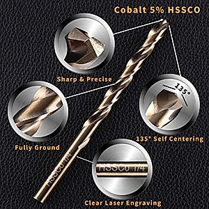 RCINDUS 13PCS Cobalt Drill Bit Set 1/16"-1/4", HSS M35 Metal Drill Bits for Steel, Stainless Steel, Cast Iron, Hard Plastic and Wood
