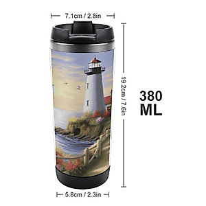 Lighthouse Travel Coffee Mug 12.85oz Insulated Coffee Tumbler 304 Stainless Steel Thermos for Travel Fitness Outdoor Activities Coffee Shop Office Home
