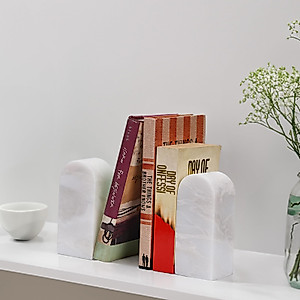 Koville African Natural Marble Bookends for Shelves, Decorative Book Ends, 7lbs Heavy-duty Marble Book Holders, Bookshelf Apartment Decor for Normal Books/CD/Video Games(Bianco Fiora)