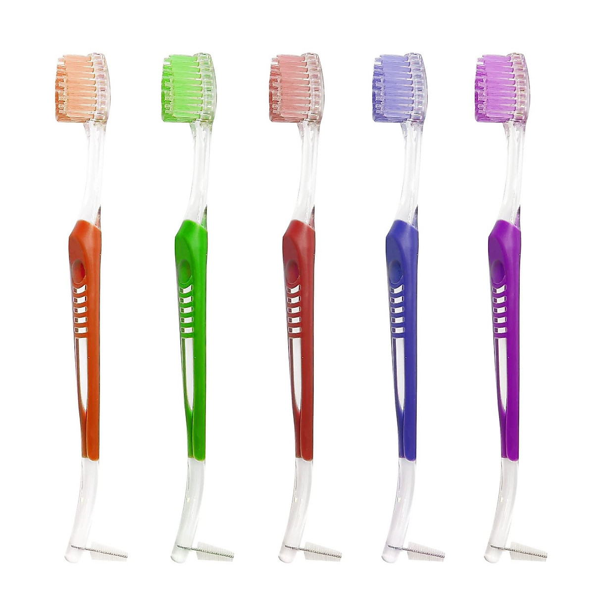 HRASY 5 Pcs Orthodontic Toothbrush Double-Ended Brush for Brace and Teeth Detail Cleaning, 5 Colors