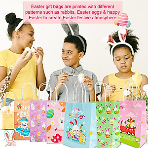 24PCS Easter Treat Bags with Handles, Easter Bags for Treats, Easter Party Favor Bags, Easter Gift Bags, Easter Egg Hunt Bags Decorated with Happy Easter Bunny and Chicks Pattern for Kids Spring Party