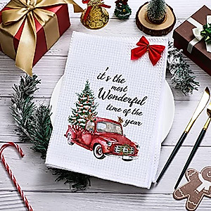 2 Pieces Christmas Red Truck Hand Towels,15.7 x 23.6 Inch, Red Truck Towels for Christmas Waffle Towels Christmas Kitchen Dish Towels for Christmas Holidays Baking Kitchen Bathroom Bar Decorations