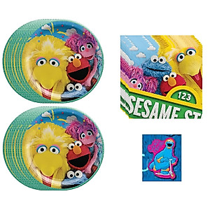 Amscan Sesame Street Elmo Party Supplies Bundle Pack includes Lunch Plates and Lunch Napkins (Bundle for 16)