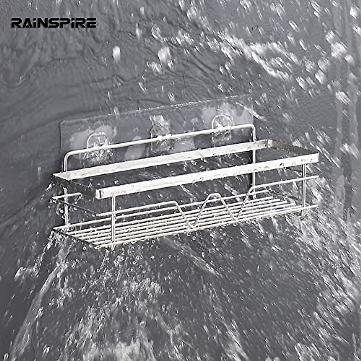 Rainspire Adhesive Shower Caddy, Large Capacity Self Adhesive Shower Shelves for Inside Shower, Shower Rack Shower Shelf for Inside Shower Stainless Steel Bathroom Shower Organizer, Middle, Silver