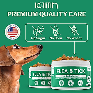 LOLLITIN Flea & Tick Dog Supplement - Made in USA - All Natural - Dog Chews 120 Count - Bacon Flavor - Dog Supplements - Natural Repellent