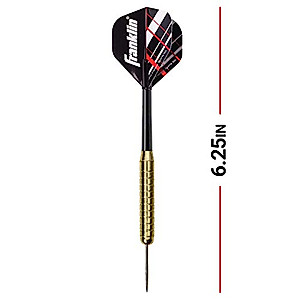 Franklin Sports Steel Tip Darts Set - 6 Pack of 18 Gram Steel Darts - Removable Standard Nylon Flights and Brass Barrels - Lightweight Full Dart Set, Red/Black