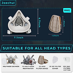 GZYZAMZ Gas Respirator Mask, Gas Masks Survival Nuclear and Chemical With 6001 Filters for Painting, Dust, Organic Vapors, 6200 Respirator Mask with Filters for Chemicals Welding Epoxy Resin