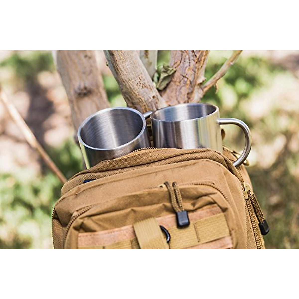 Stainless Steel Double Walled Mugs: 100% BPA Free,15 oz Metal Coffee & Tea Cup Mug - Insulated Cups with Handles Keep Drinks Hot or Cold Longer - Durable for Camping - Set of 2 Shatter Proof Mugs