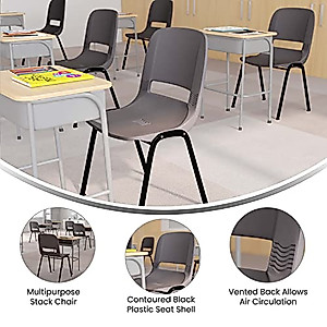 Flash Furniture Hercules Series 661 lb. Capacity Ergonomic Shell Stack Chairs 16'' Seat Height, 5 Pack, Gray Plastic/Black Frame