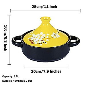 MYYINGBIN 7.9 Inches White Flower Painted Moroccan Tagine Pot Clay Ceramics Casseroles Slow Cooker with Anti-Scalding Handle Easy to Clean