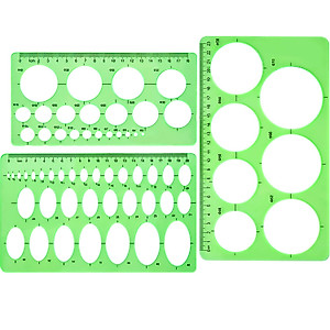Circle Template 3 Pieces Plastic Circle and Oval Templates Measuring Templates Rulers Digital Drawing for Office and School Building Formwork Drawings Templates (Clear Green)