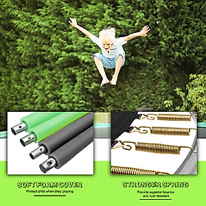 AOTOB 14FT Trampoline with Safety Enclosure Net, Outdoor Trampoline with Basketball Hoop,Heavy Duty Jumping Mat and Spring Cover Padding for Kids and Adults, Storage Bag and Ladder Green