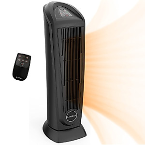 Lasko Portable Oscillating Indoor Electric Ceramic Tower Space Heater with Tip-Over Safety Switch, Overheat Protection, Timer and Remote Control, Safe for Home, 22.5 Inches,1500W, 751321, Black